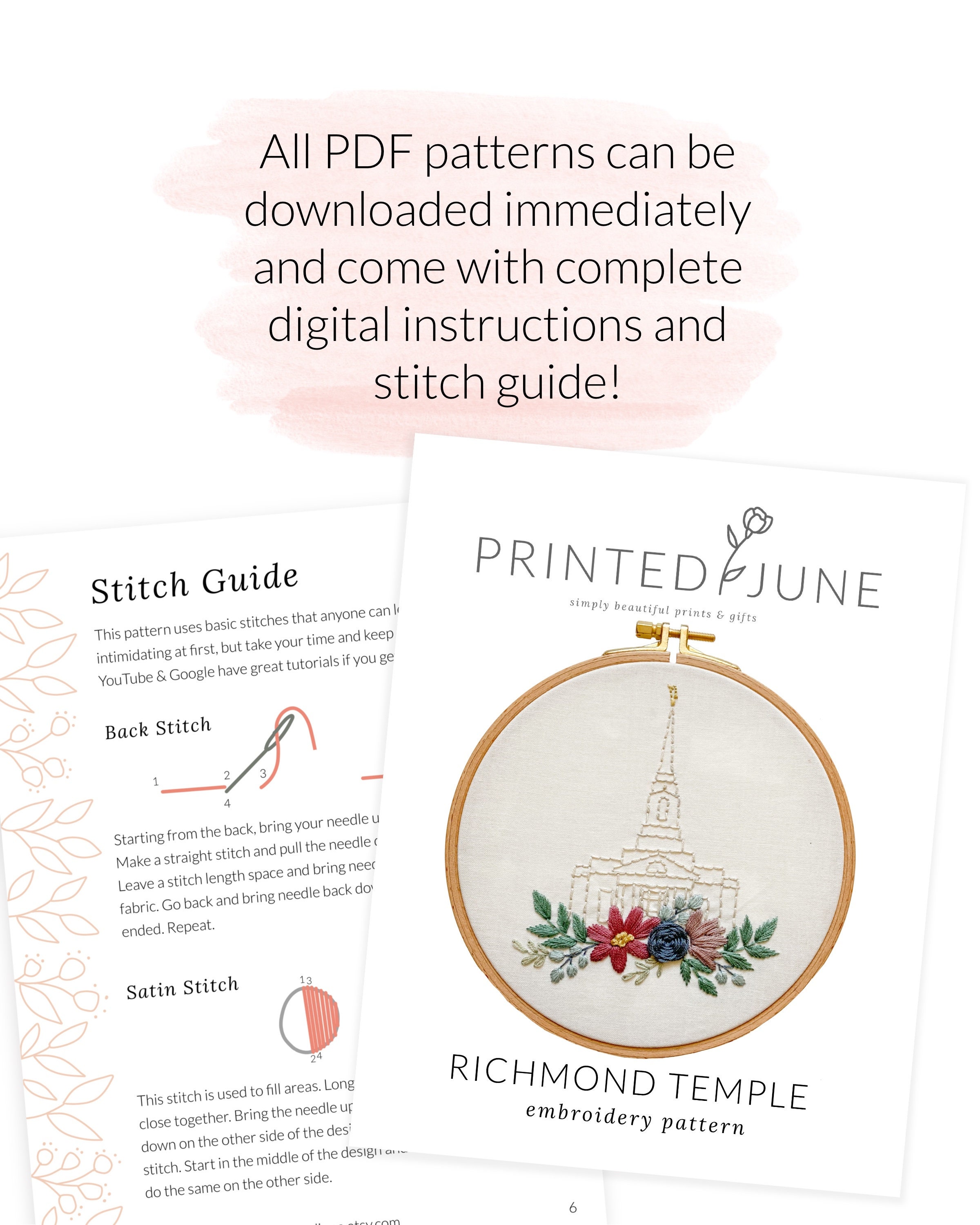Richmond Virginia LDS Temple Hand Embroidery Pattern - Digital PDF ...