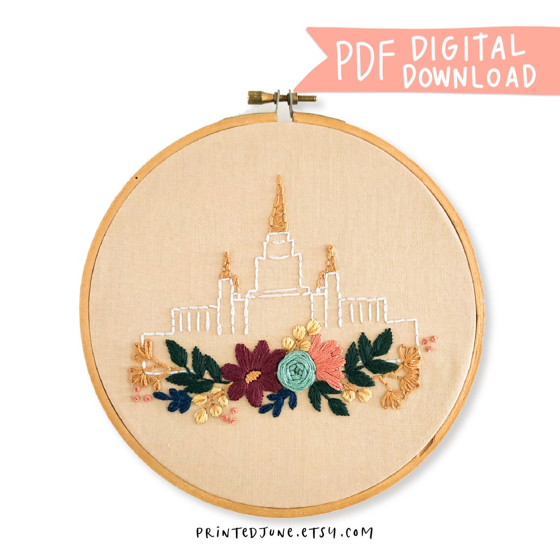 Oakland LDS Temple Hand Embroidery Pattern - Digital PDF Download ...