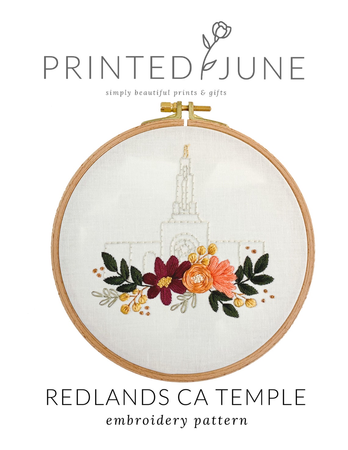 Redlands California LDS Temple Hand Embroidery Pattern, Digital Pattern ...