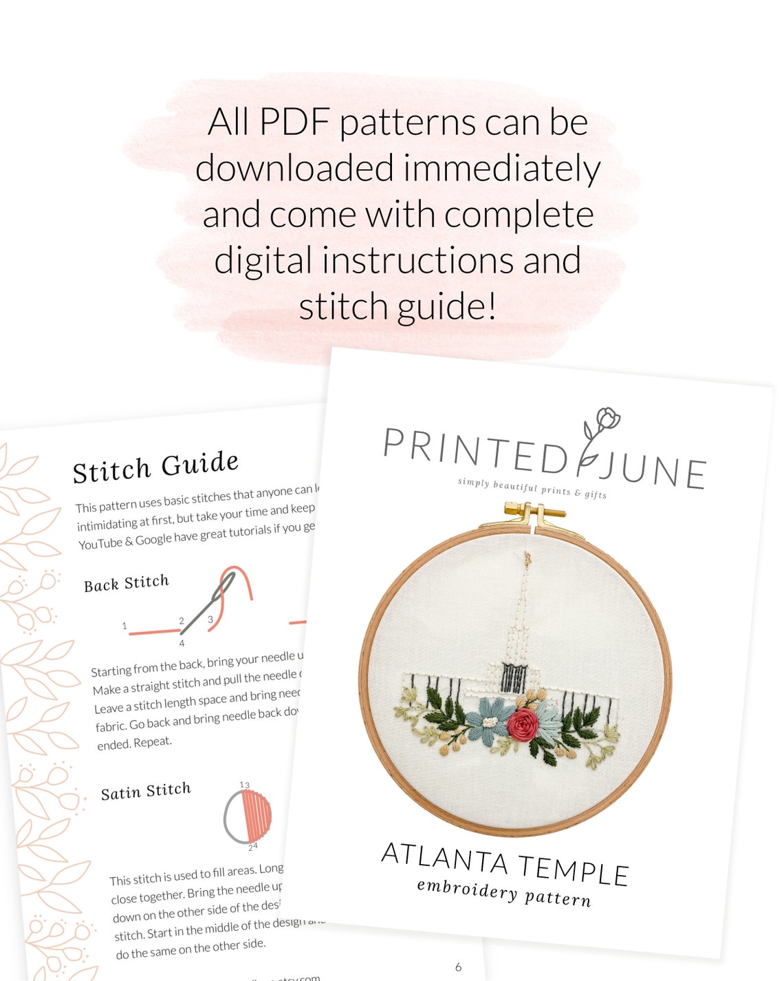 Atlanta Georgia LDS Temple Hand Embroidery Pattern, Digital PDF Pattern ...