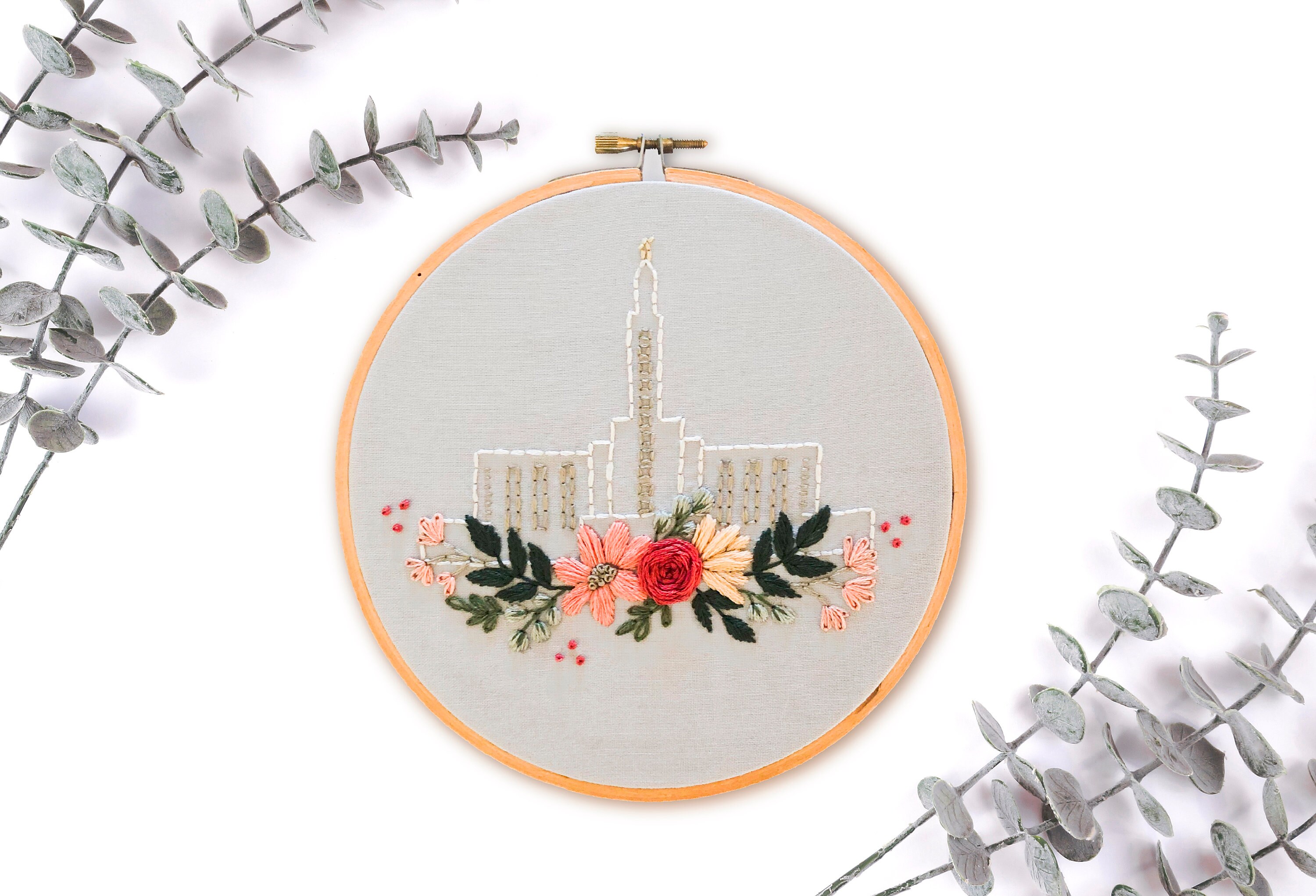 Los Angeles LDS Floral Temple Hand Embroidery - Digital PDF Pattern ...