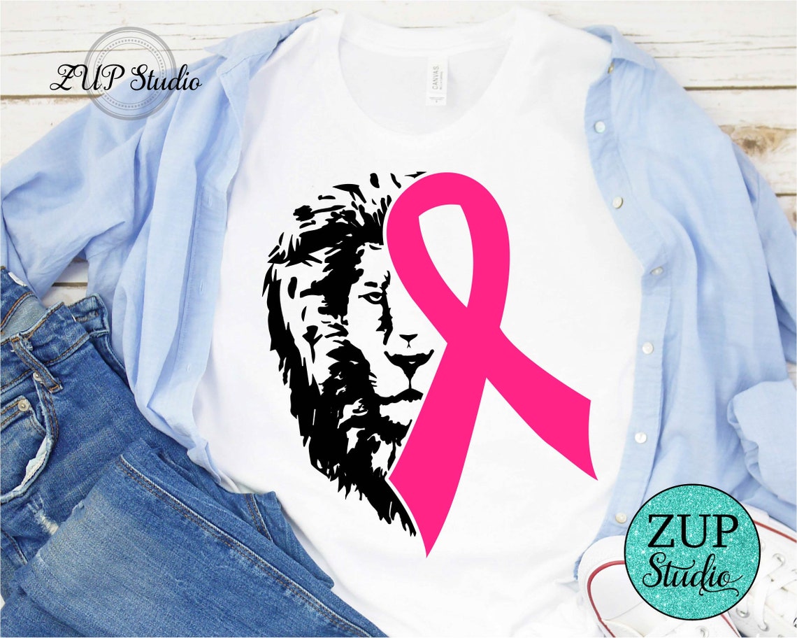 Breast Cancer Ribbon With Lion Face Awareness Digital Cutting - Etsy