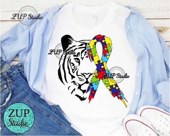 Autism Awareness Tiger Ribbon Digital Cutting Files Silhouette | Etsy