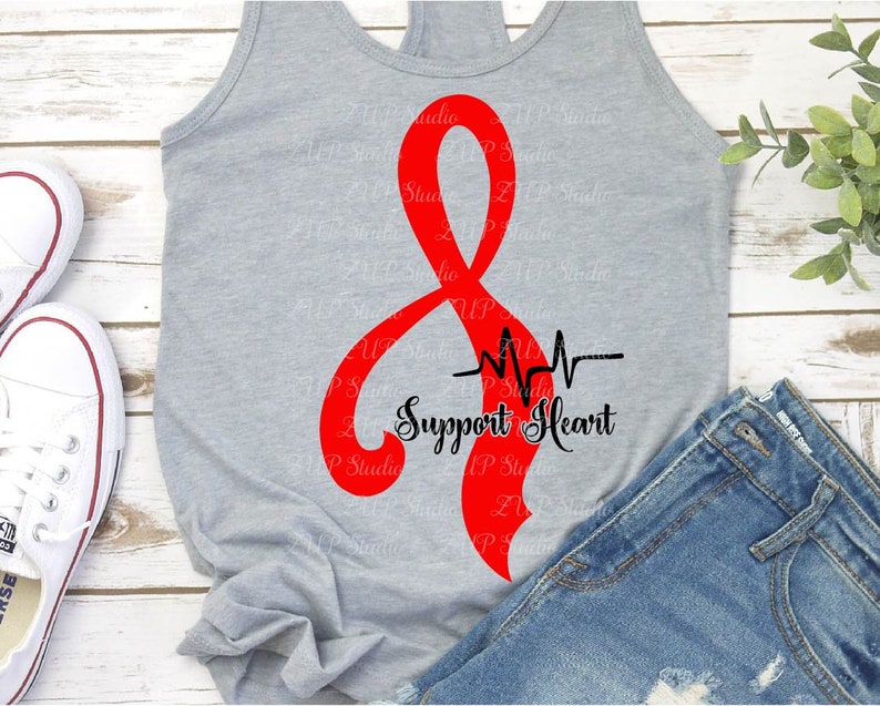 Heart Disease Awareness Ribbon Support Heart Beat Digital - Etsy