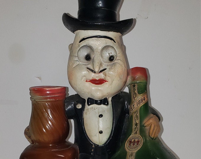 1950's JACQUIN'S CORDIALS Back of Bar Liquor Advertising Statue Holding ...