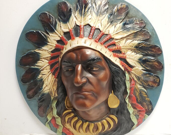 Vintage Chalkware, Bisque, Plaster, Native American Indian Chief Wall ...