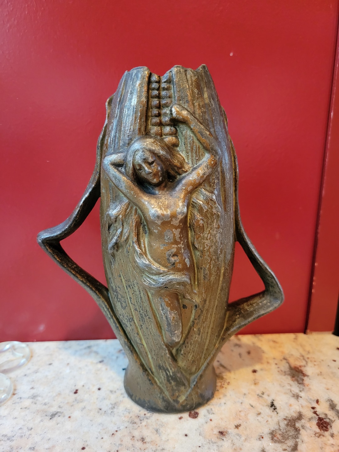 Antique, Art Nouveau, White Metal, Spelter, Double Sided, Lady / Girl ...