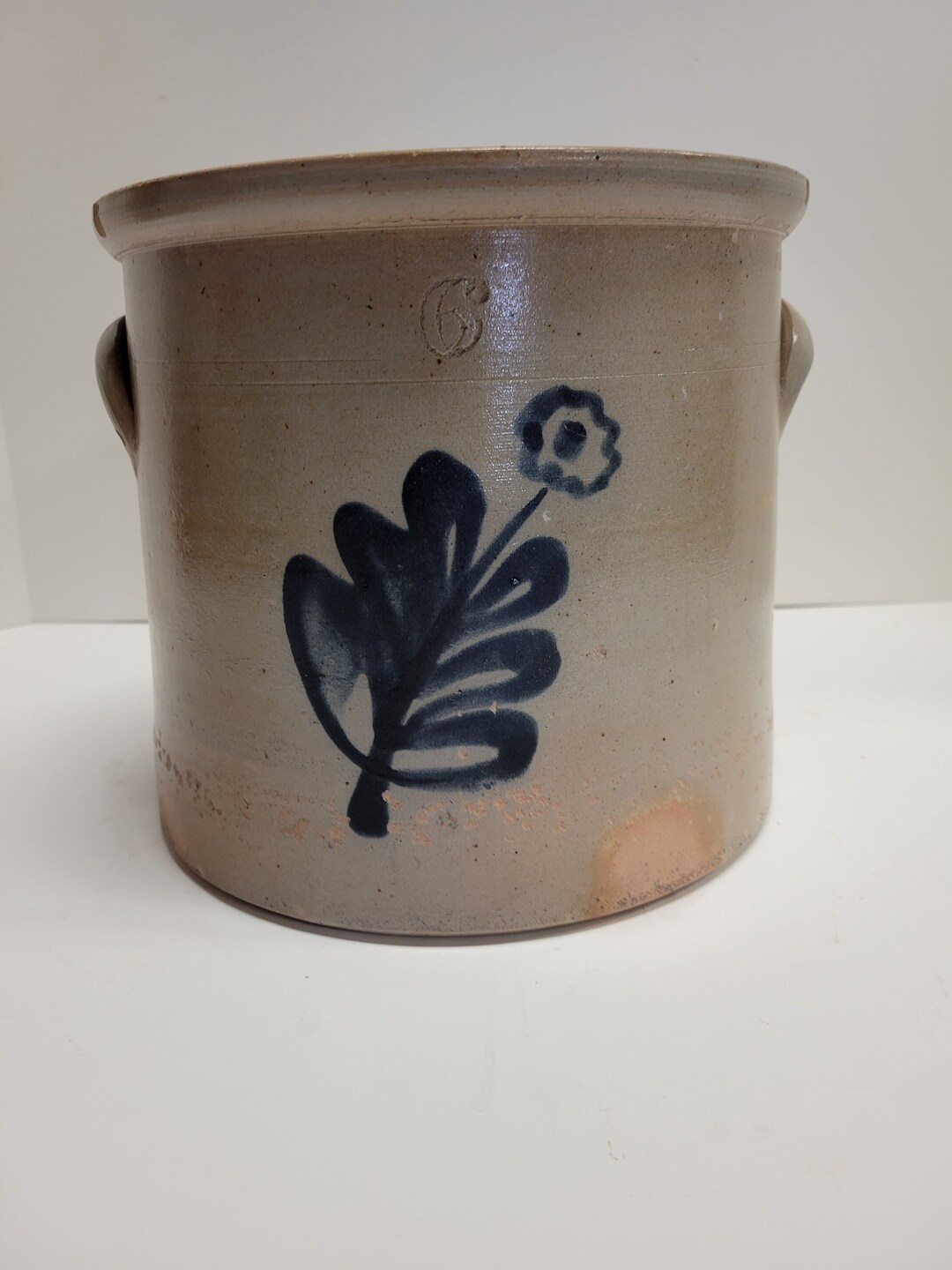Circa 1880's 6 Quart Stoneware Salt Glazed, Cobalt Flower Crock ...