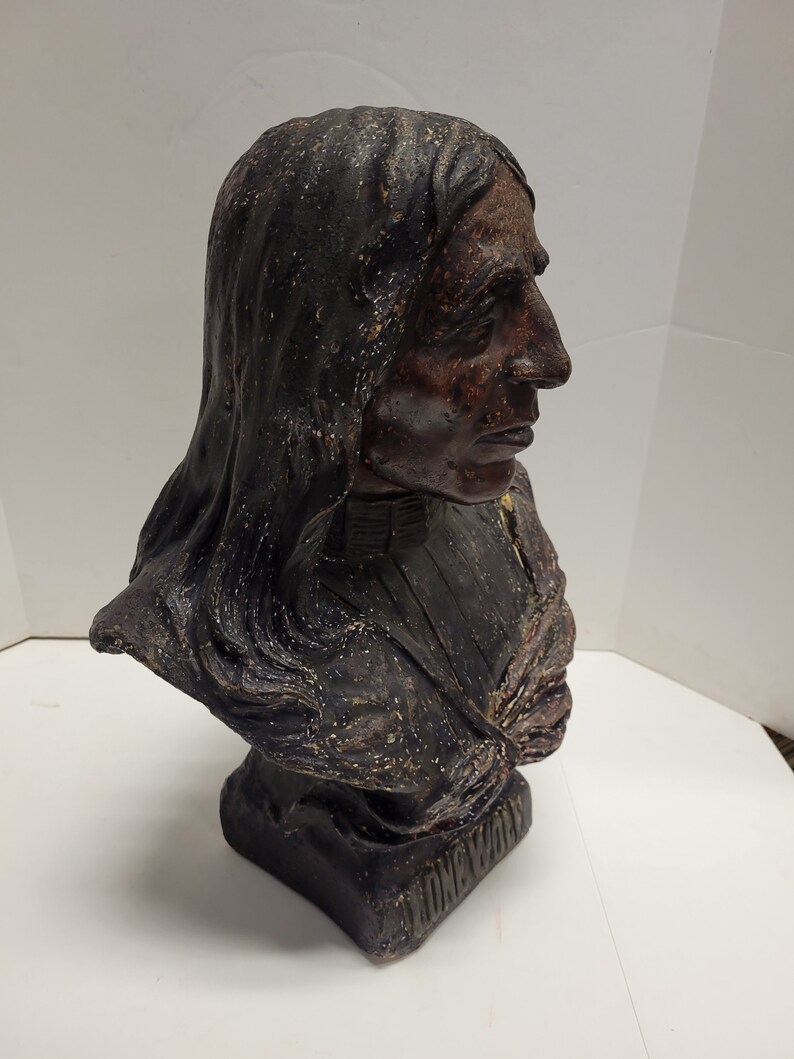 Antique Plaster Native American Indian Bust, LONE WOLF Signed A ...