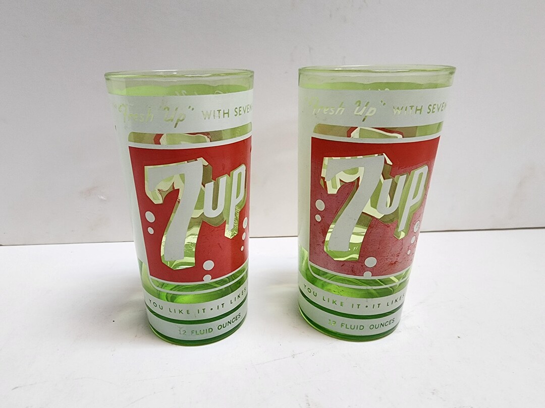 Vintage PAIR of 7UP, 12 Fluid Ounce, Green Glass, Highball, Drinking ...