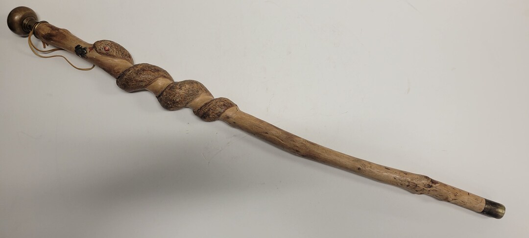 Vintage Hand Carved, Folk Art, Walking Stick, Cane, With Metal Frog and ...