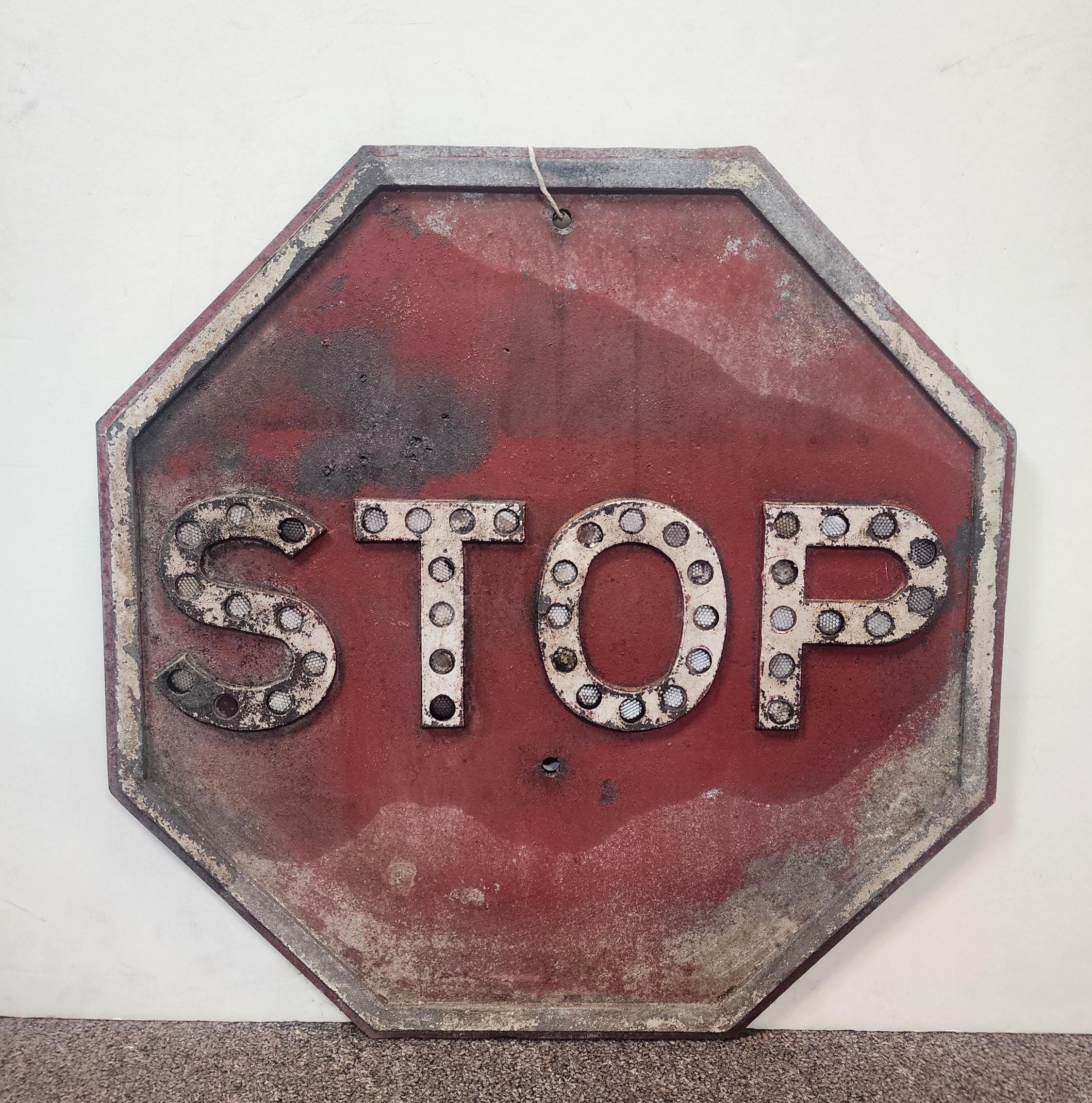 Vintage, Antique, STOP SIGN, Cast Aluminum, Raised Letters, With ...