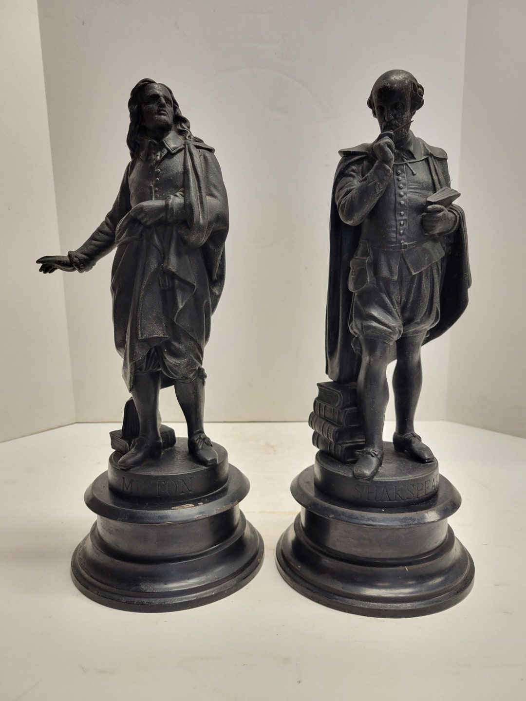 19th Century Antique William Shakespeare & John Milton Spelter Figures ...