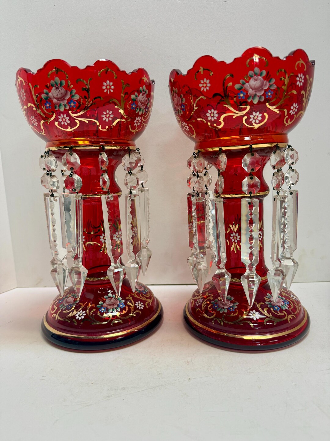 A Pair (2) Bohemian Czech Ruby Glass Mantel Lusters - Etsy