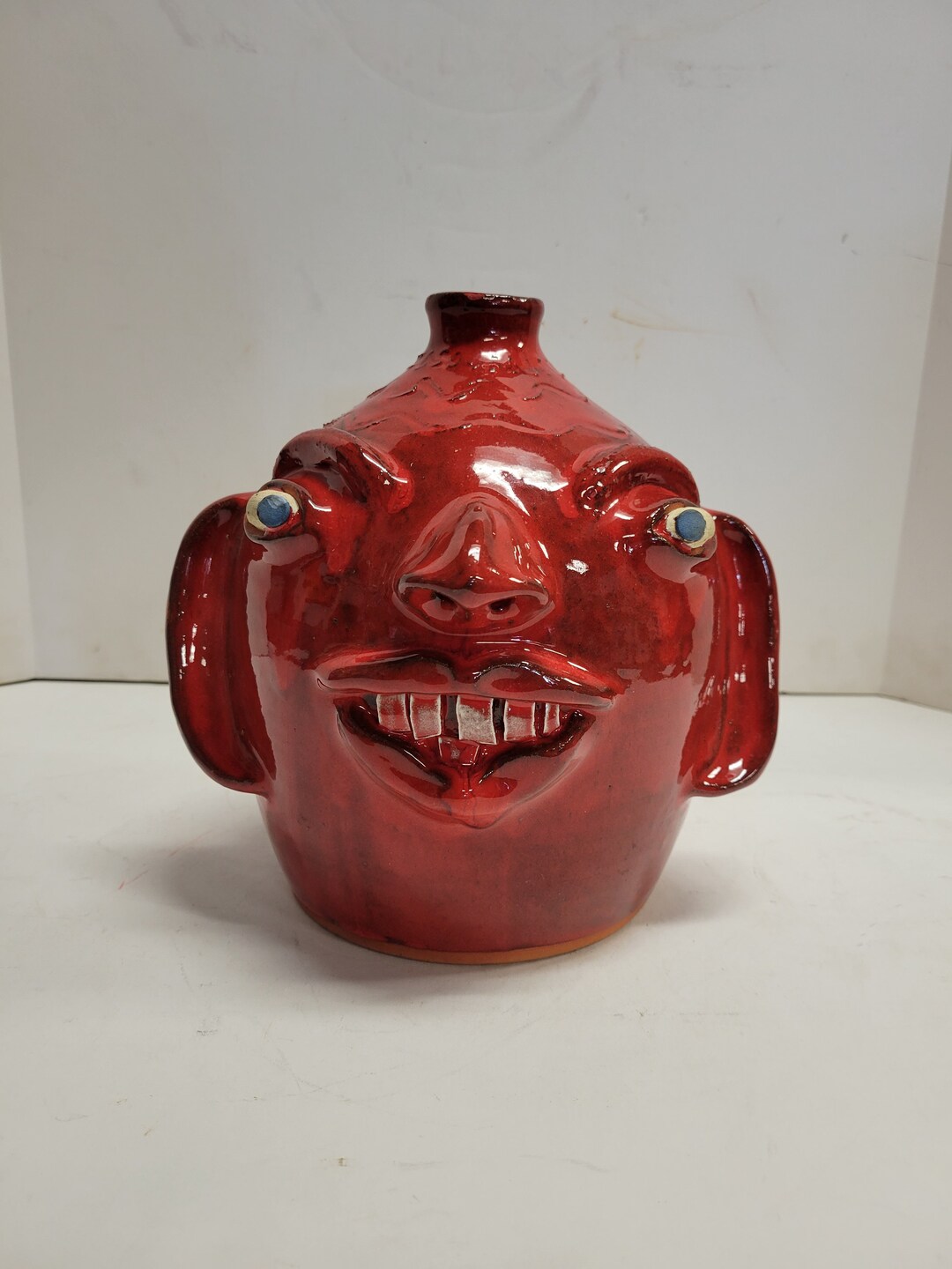 AMAZING, Vintage, Dale Costner Signed, Blood Red Ugly Face Jug, Pottery ...