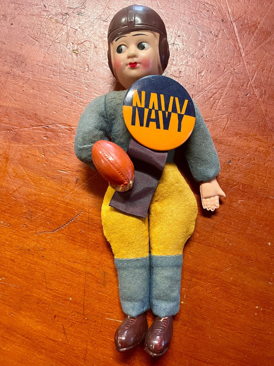 Rare 1930s Celluloid Blow Mold Navy Football Player Toy Stuff Doll Made ...