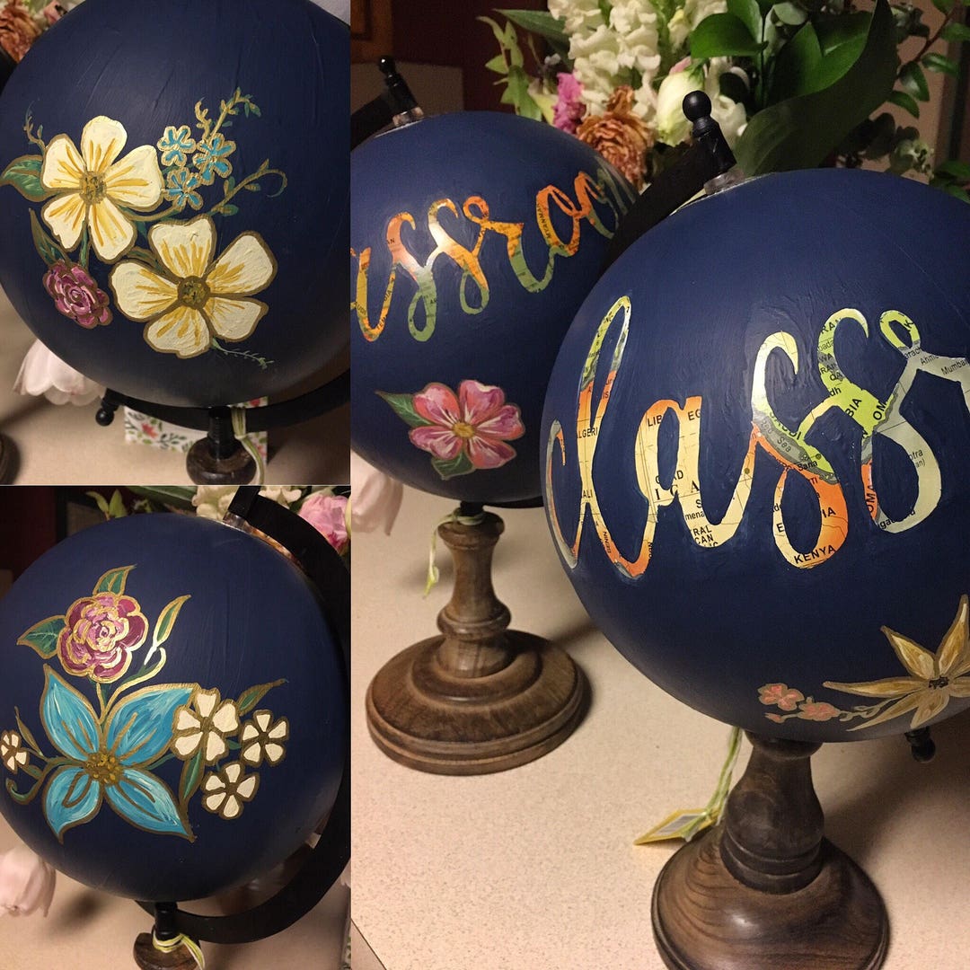 9" Custom Hand Painted Decorative Globes With Floral Motif - Etsy