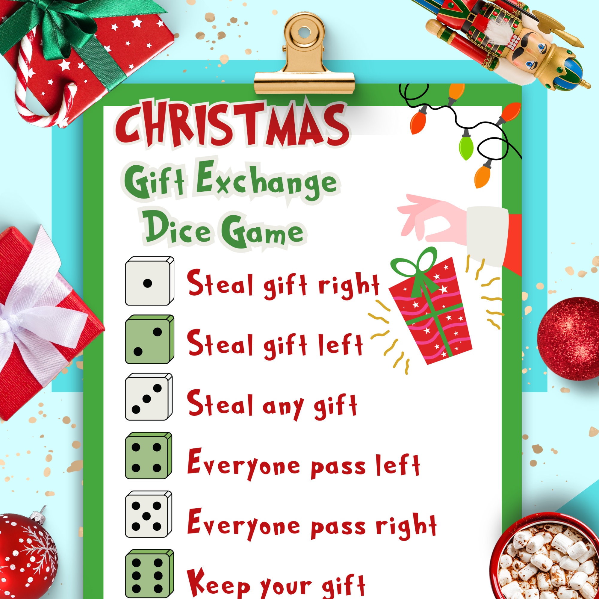 Christmas White Elephant Gift Game, Gift Exchange Dice Game, White ...