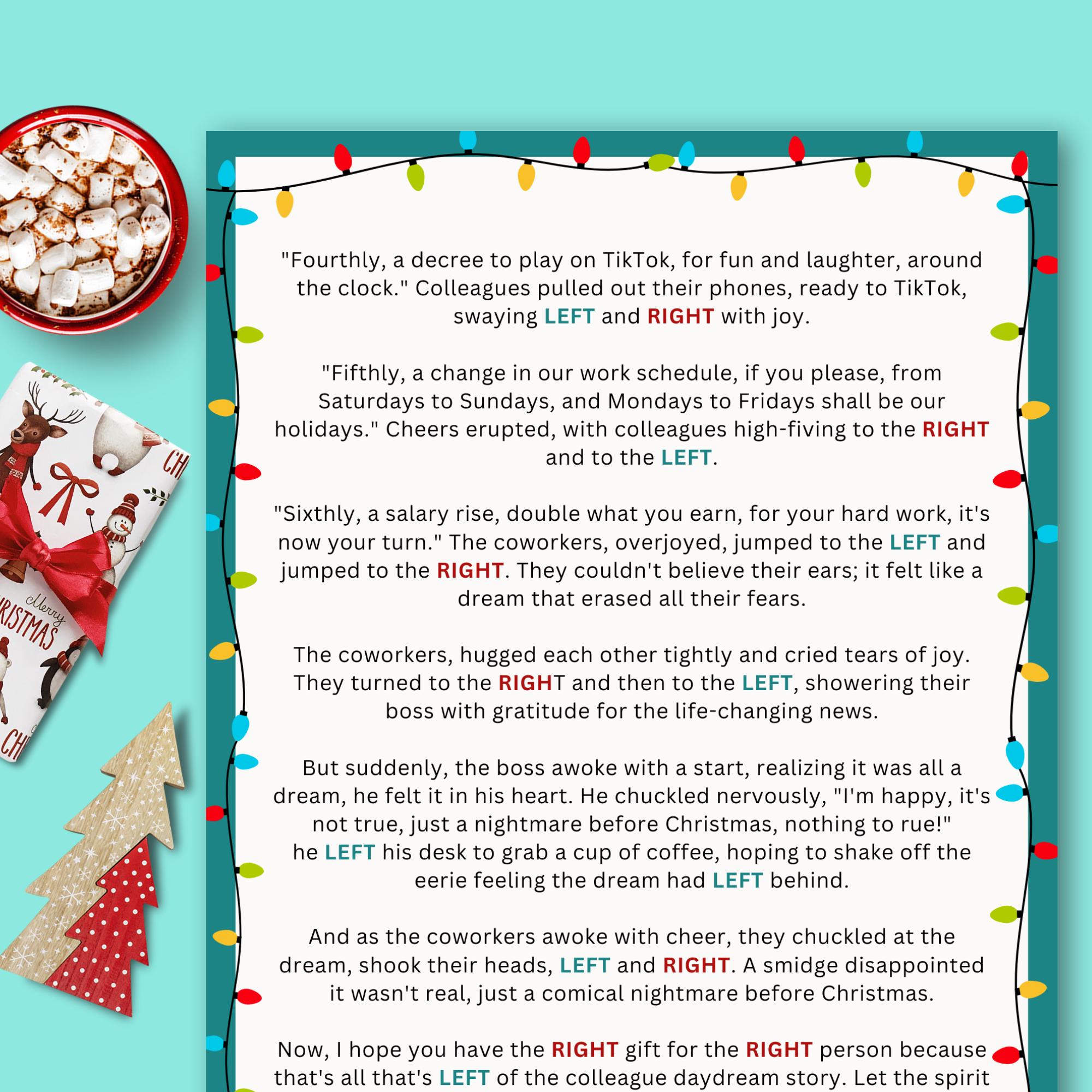 Left Right Christmas Game, Funny Coworker Christmas Stories, Right Left ...