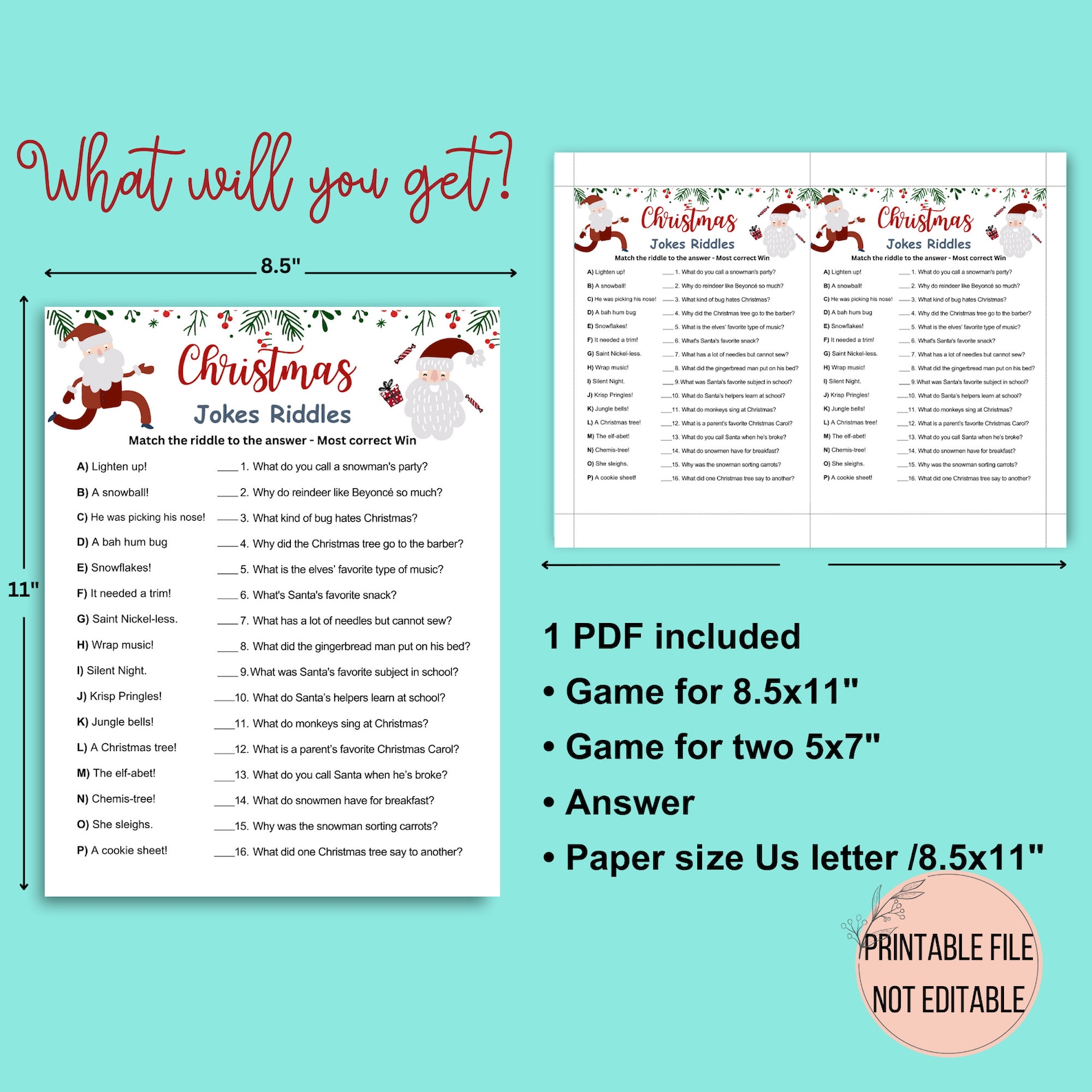 Christmas Riddles Game, Kids Holiday Party Games, Xmas Riddles With ...