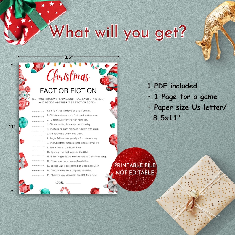 Christmas Fact or Fiction Game, Trivia Questions With Answers ...