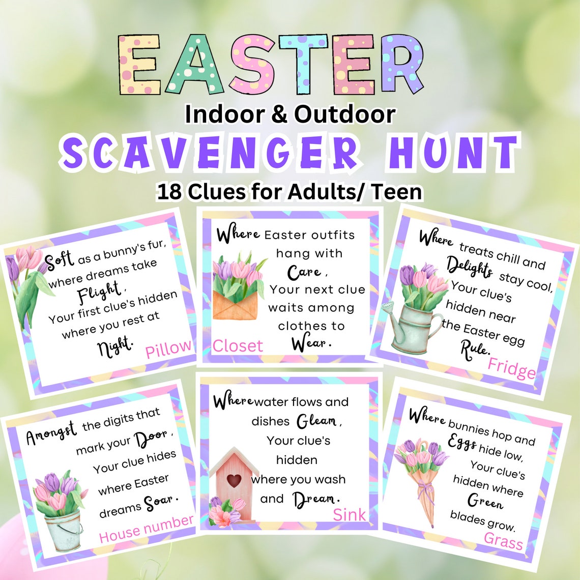 Easter Scavenger Hunt for Adults, Easter Treasure Hunt Teen, Easter ...