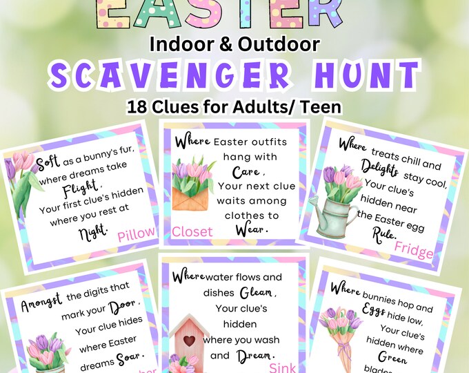Easter Scavenger Hunt for Adults and Teens, Easter Egg Hunt Riddles ...