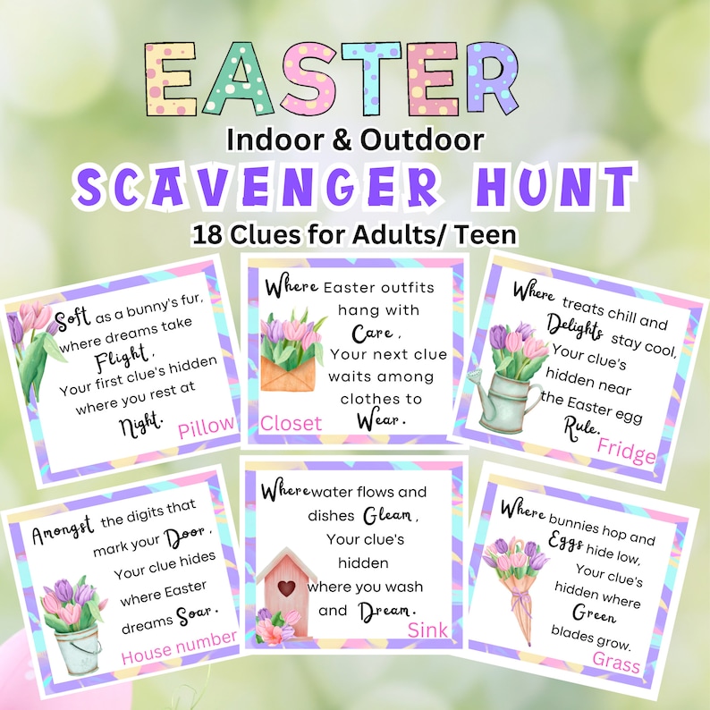 Easter Scavenger Hunt for Adults, Easter Treasure Hunt Teen, Easter ...