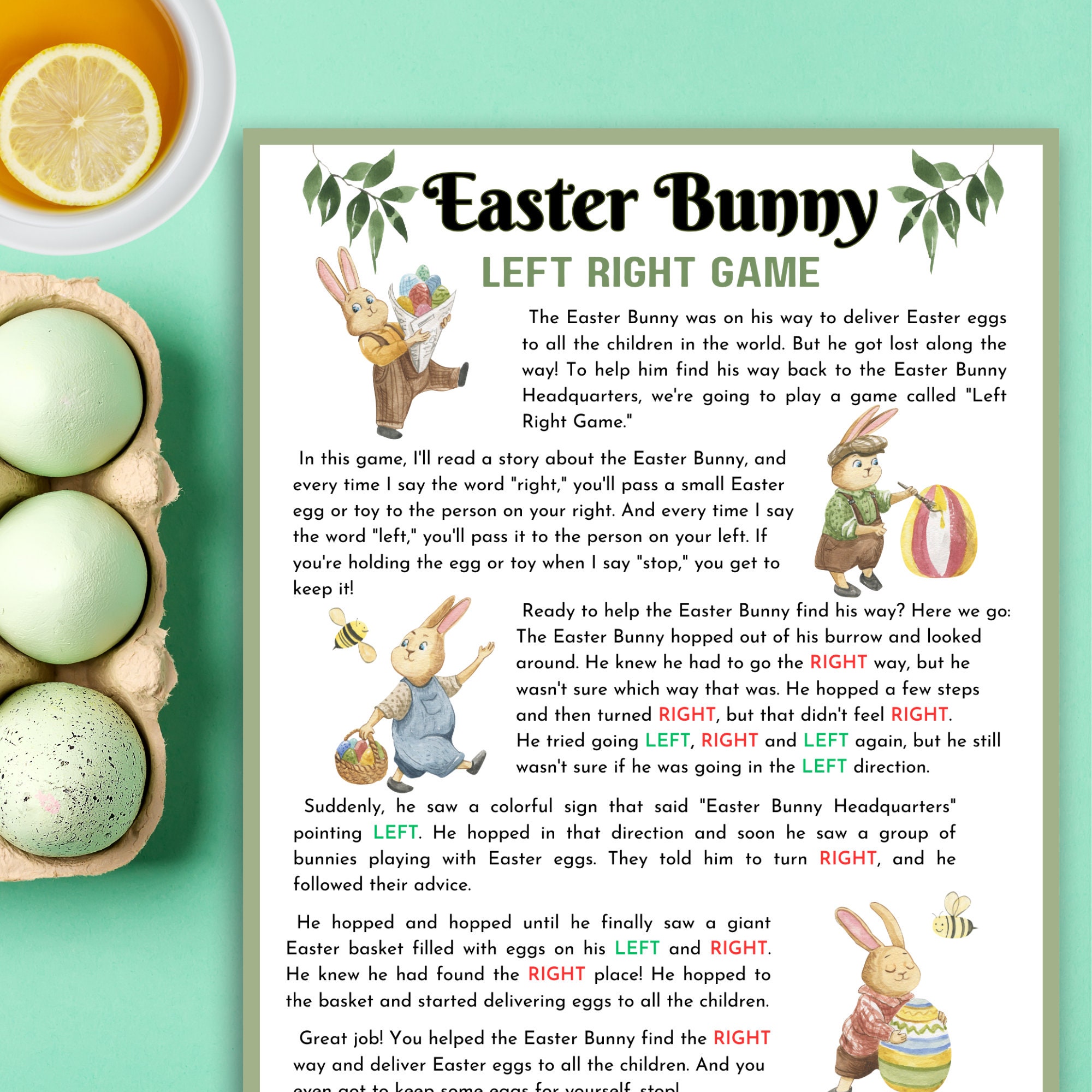 Easter Left Right Game, Bunny Story, Easter Games for Kids, Easter Egg ...