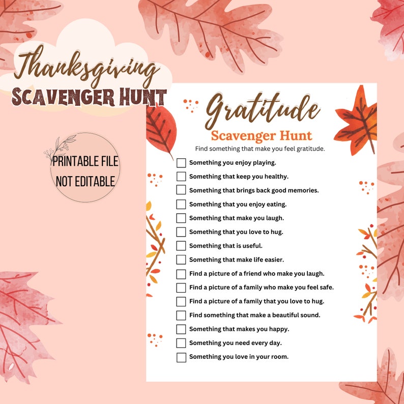 Thanksgiving Gratitude Scavenger Hunt, Thanksgiving Games Printable ...