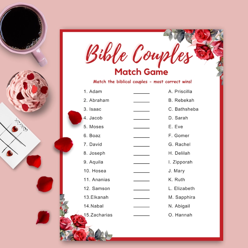 Bible Couples Match Game, Valentines Games Church, Valentines Printable ...