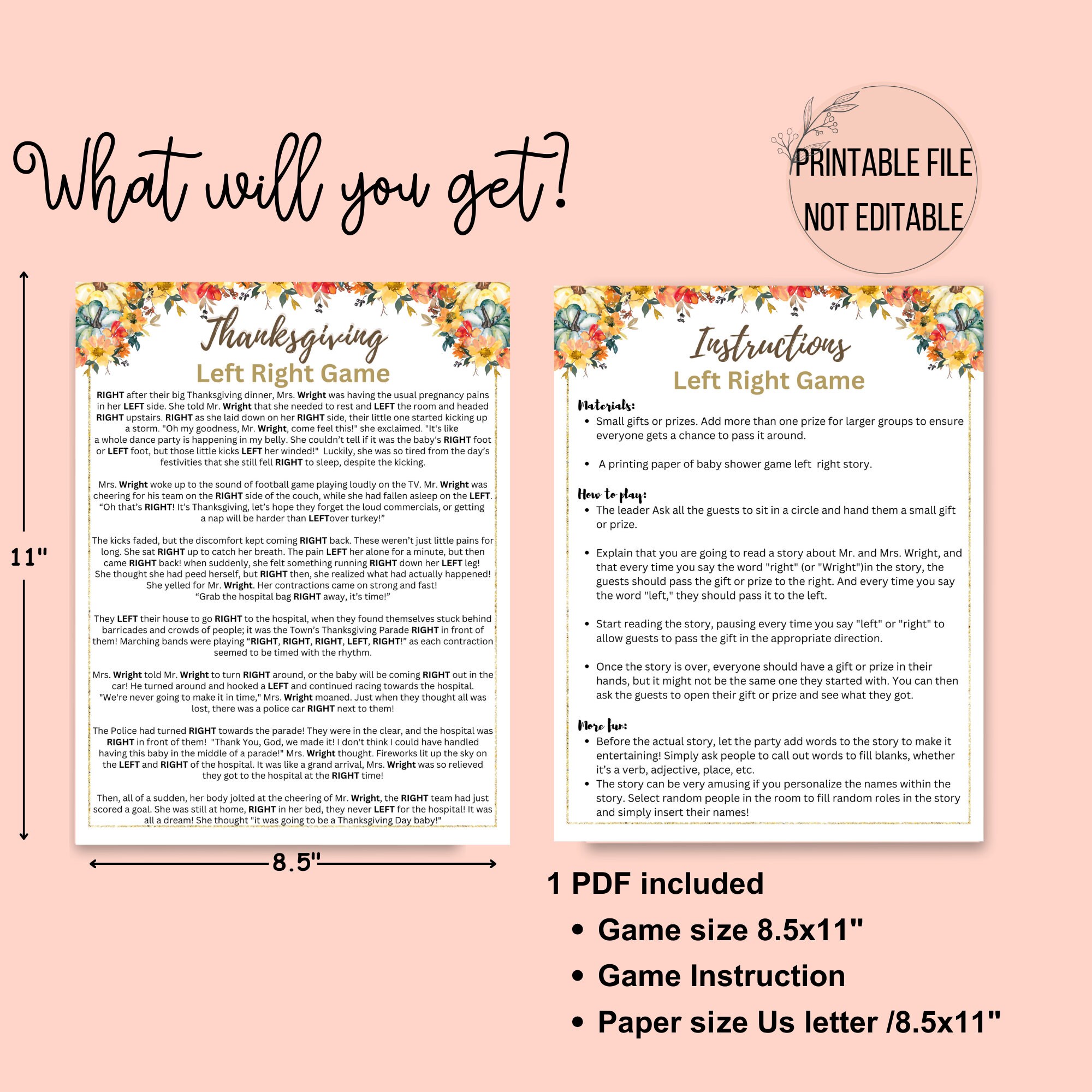 Thanksgiving Left Right Story Game, Fun Thanksgiving Games Printable ...