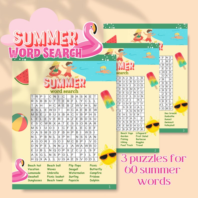 Summer Word Search, Printable Summer Season Games, Summer Activities ...