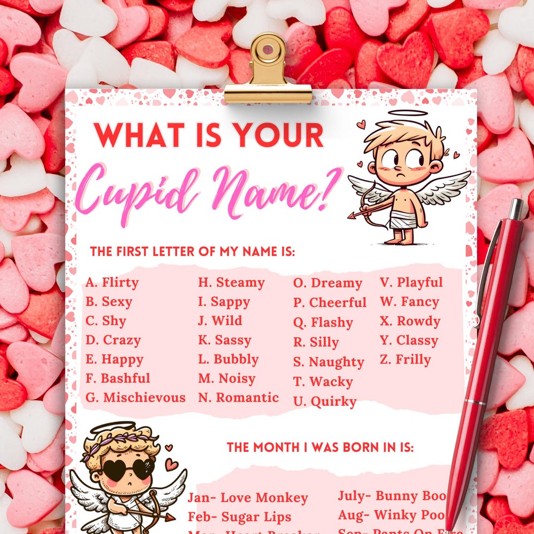 What is Your Cupid Name Game, Valentines Day Activity Kids, Printable ...