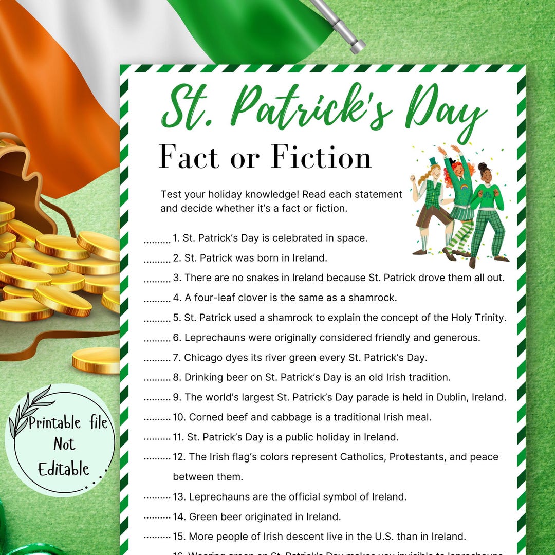 St Patrick's Fact or Fiction Game, St Patrick's Day Trivia, Adults ...