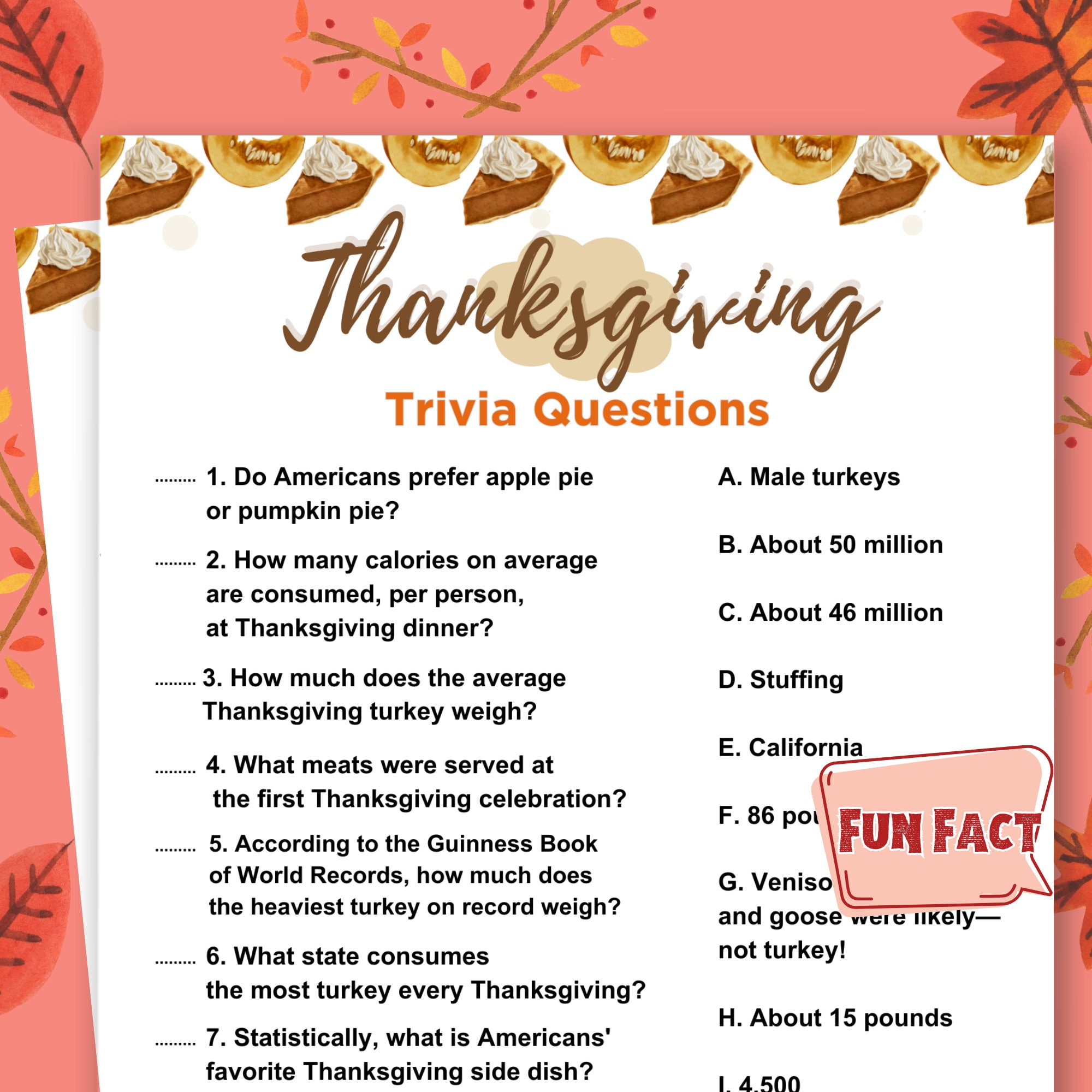 Thanksgiving Trivia Game, Thanksgiving Trivia Questions, Printable ...
