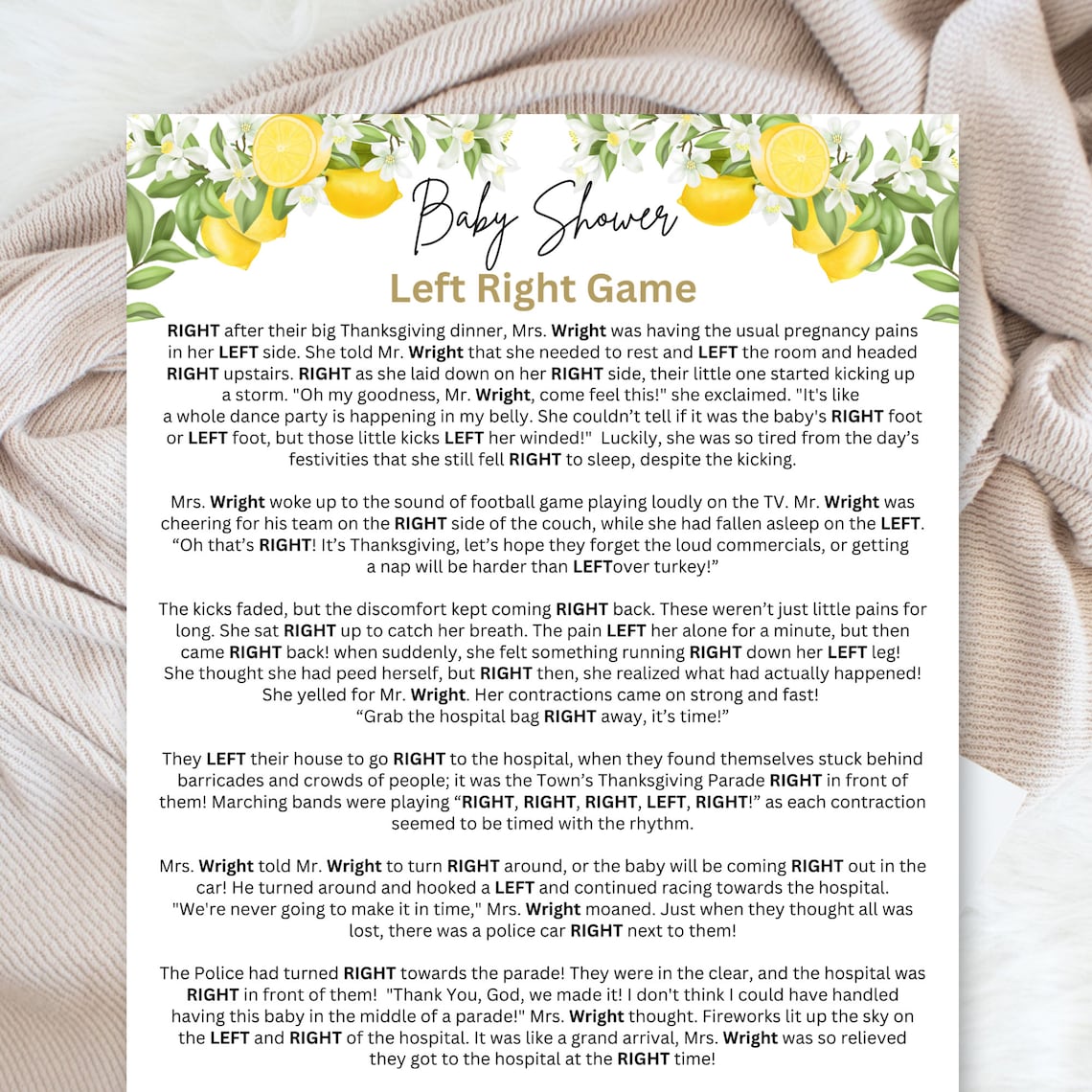 Left Right Baby Shower Games, Lemon Baby Shower, Pass the Prize, Summer ...