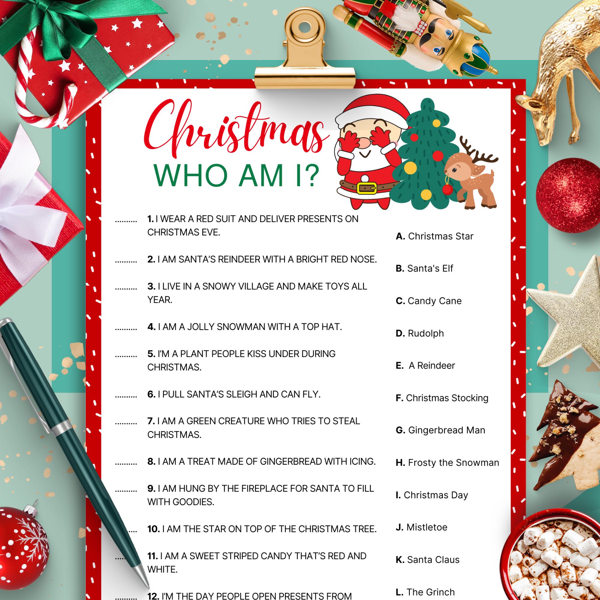 Christmas Who Am I Game, Christmas Trivia Questions, Christmas Games ...