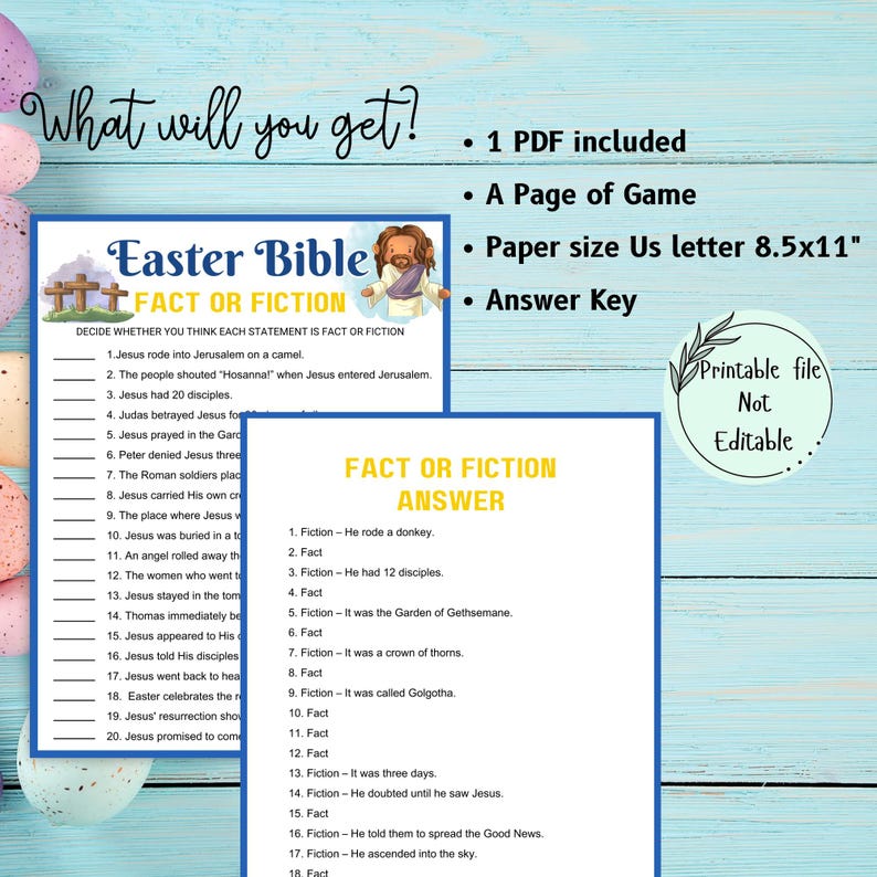 Easter Bible Fact or Fiction Game, Printable Easter Games Church ...