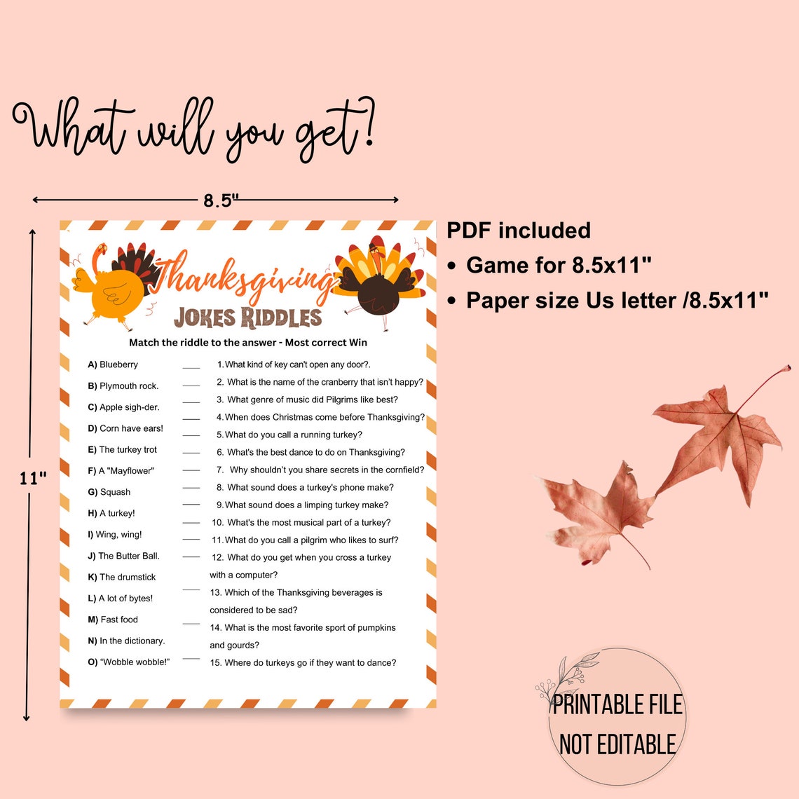 Thanksgiving Jokes Riddles Game, Printable Thanksgiving Riddles With ...