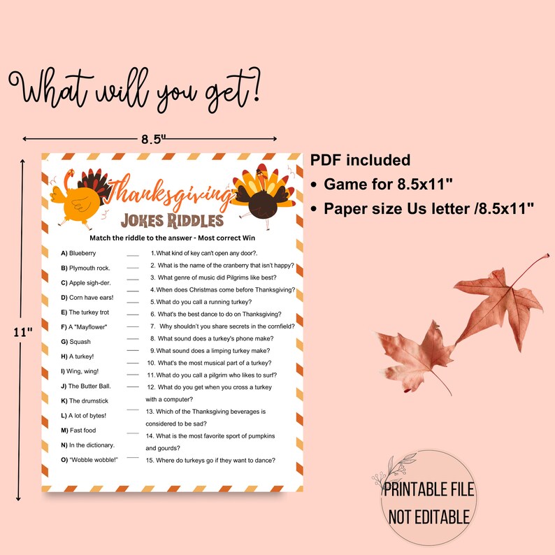 Thanksgiving Jokes Riddles Game, Printable Thanksgiving Riddles With ...