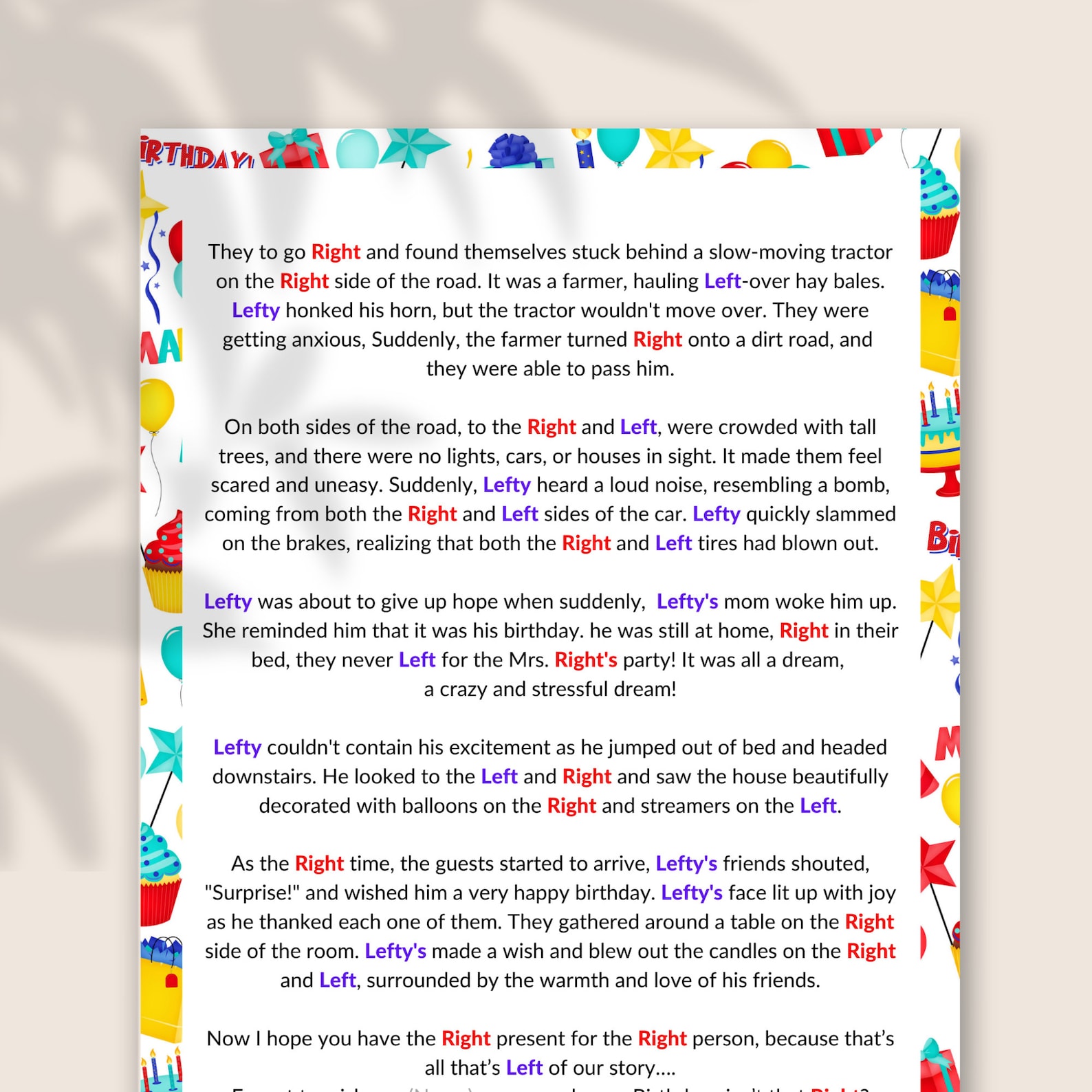 Left Right Game, Left Right Birthday Game, Printable Funny Left Right ...