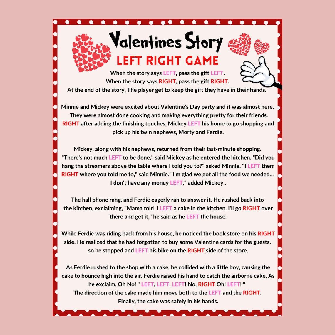Valentines Pass the Gift Game, Valentines Day Games, Left Right Game ...