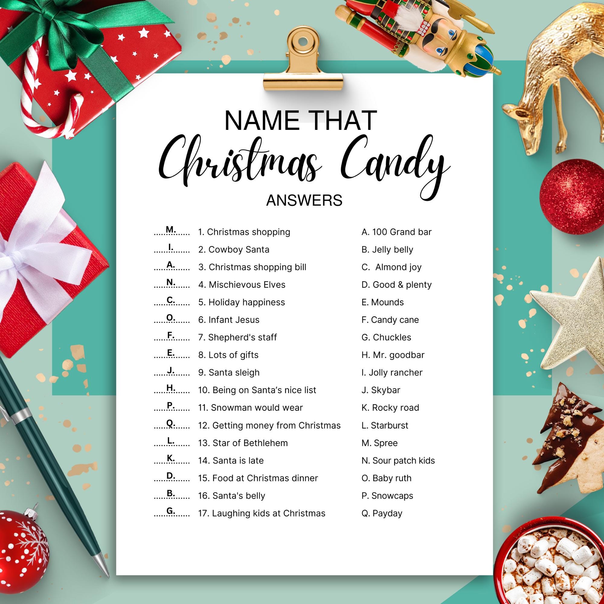 Christmas Candy Game, Christmas Trivia Game, Holiday Trivia Christmas ...