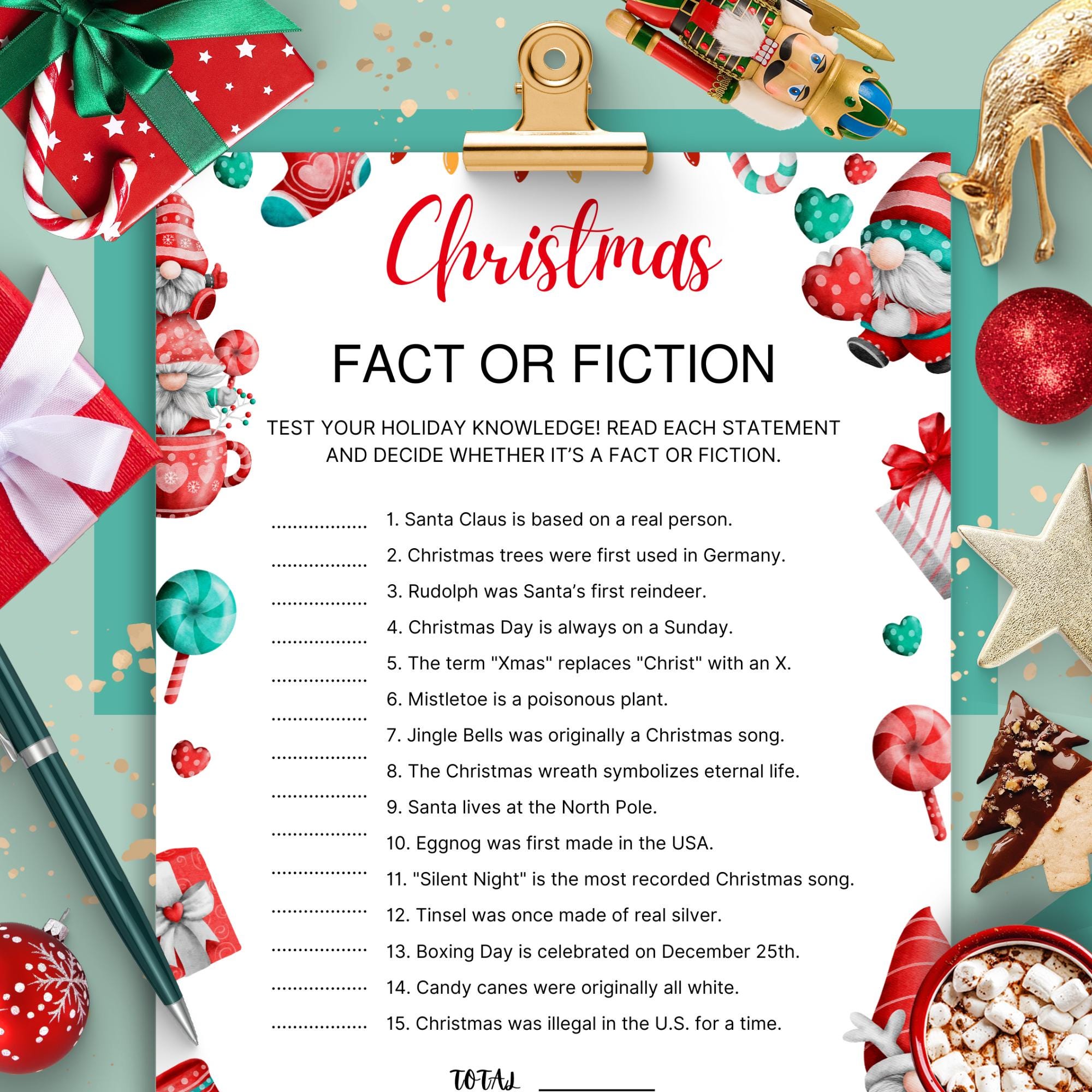Christmas Fact or Fiction Game, Trivia Questions With Answers ...