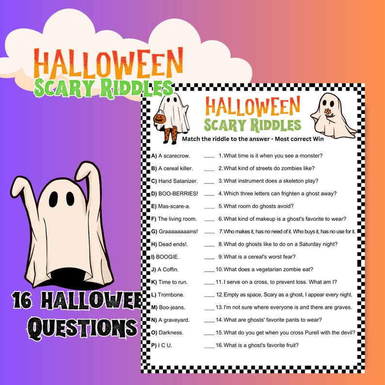 Halloween Riddles Game, Adults Halloween Games Printable, Halloween ...