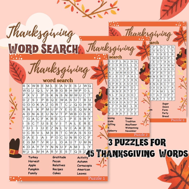 Thanksgiving Word Search Game, Word Find Thanksgiving, Printable Party ...