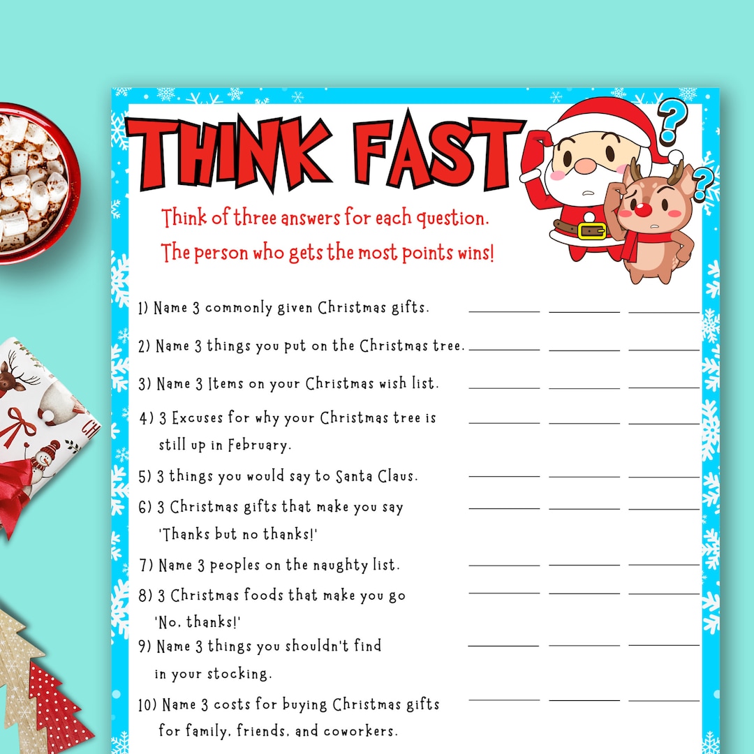 Think Fast Christmas Game, Christmas Trivia Game, Christmas Adult ...