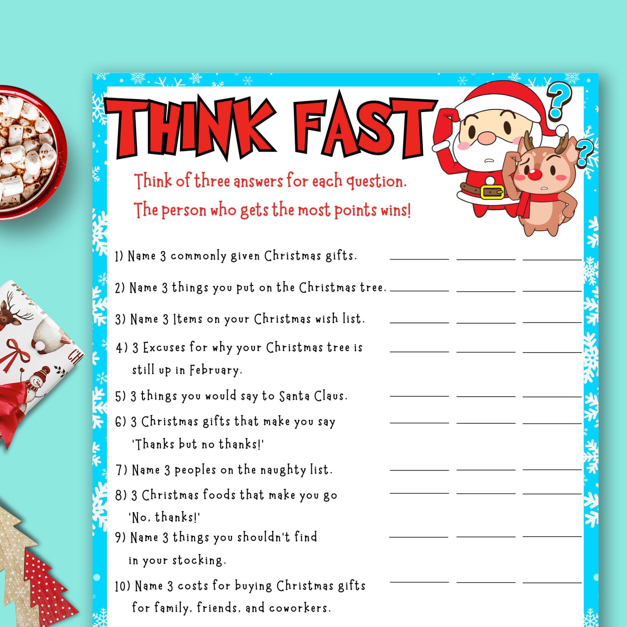 Think Fast Christmas Game, Christmas Trivia Game, Christmas Adult ...