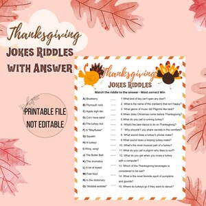Thanksgiving Jokes Riddles Game, Printable Thanksgiving Riddles With ...